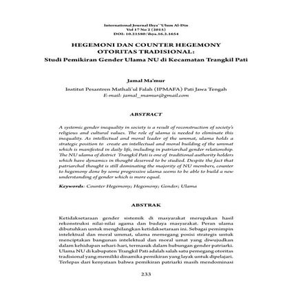 Hegemoni dan Counter Hegemony Otoritas Tradisional: Studi Pemikiran ...