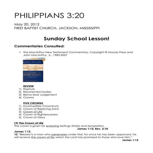 05 May 20, 2012 Philippians, Chapter 3 Verse 20 | PDF