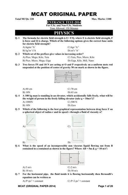 Mcat (original Paper 2014) | Pdf