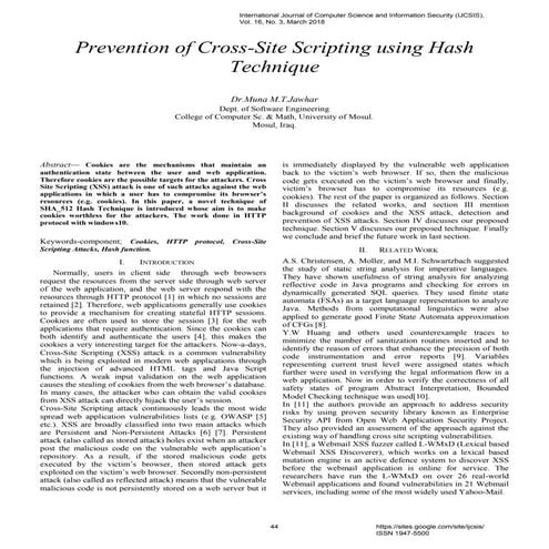 Prevention Of Cross Site Scripting Using Hash Technique Pdf Web