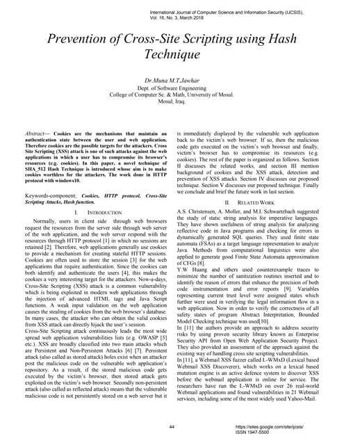 Prevention Of Cross Site Scripting Using Hash Technique Pdf Web