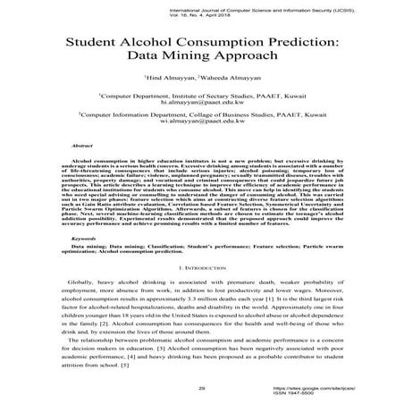 Student Alcohol Consumption Prediction: Data Mining Approach | PDF
