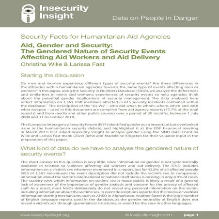 Aid, Gender and Security: The Gendered Nature of Security Events ...