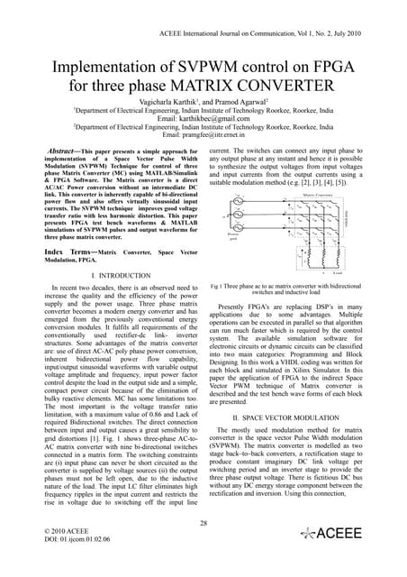 Implementation Of Svpwm Control On Fpga For Three Phase Matrix 4511