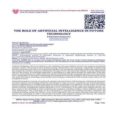 THE ROLE OF ARTIFICIAL INTELLIGENCE IN FUTURE TECHNOLOGY | PDF