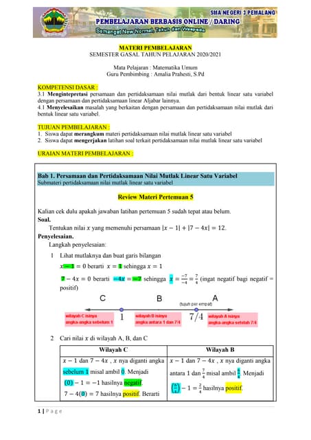 Pertemuan 5 bab 1 nilai mutlak | PDF