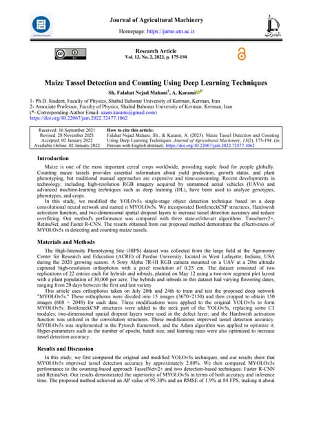 Maize Tassel Detection And Counting Using Deep Learning Techniques Pdf