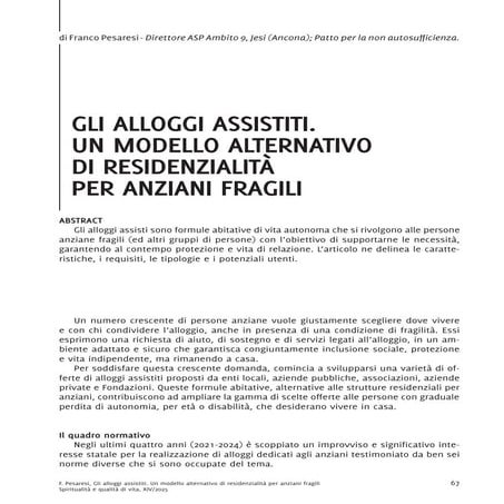 GLI ALLOGGI ASSISTITI. UN MODELLO ALTERNATIVO DI RESIDENZIALITA' PER ...
