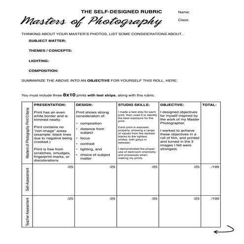 Rubric For Photographic Study Assignment | DOCX