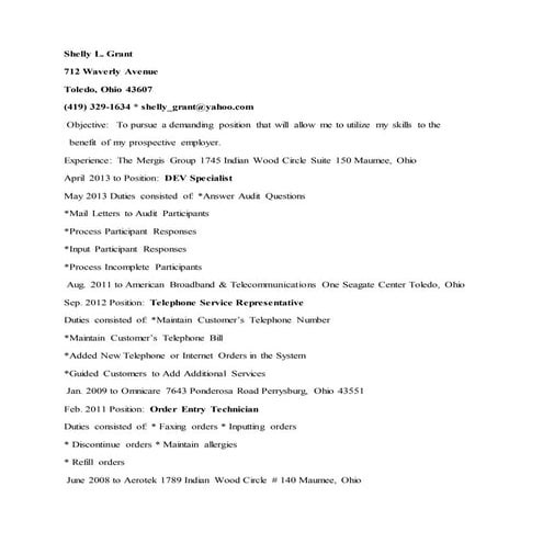 Shelly's Resume Update | DOCX
