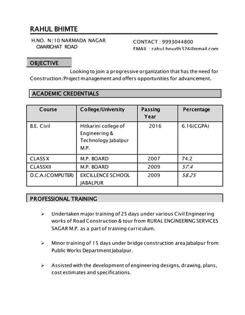 CV rachit | DOC | Civil Engineering Industry | Industries