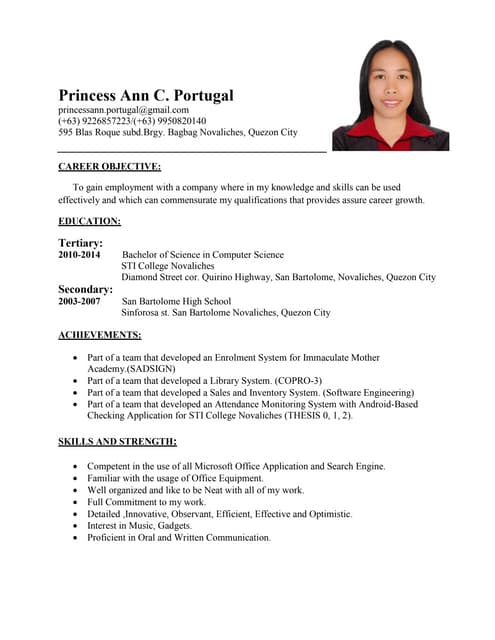 Sample Resume for OJT | DOCX | Resume Writing and Advice | Job Search