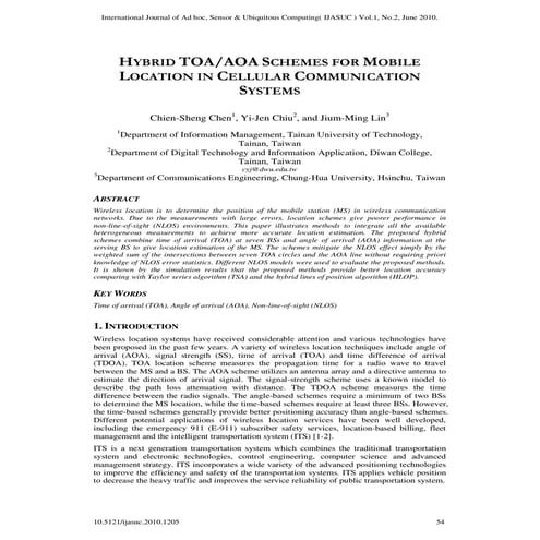 HYBRID TOA/AOA SCHEMES FOR MOBILE LOCATION IN CELLULAR COMMUNICATION ...