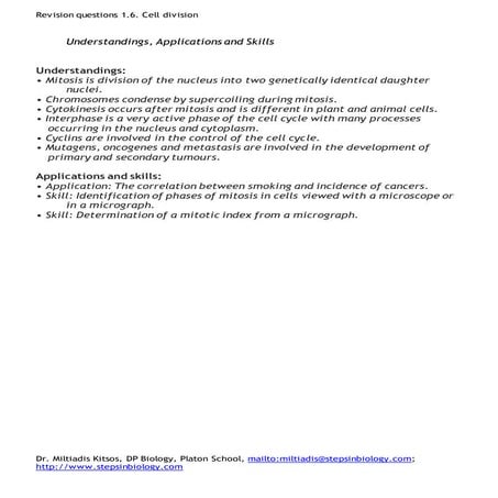 Revision questions on 1.6. Cell division of IB Biology | DOCX ...
