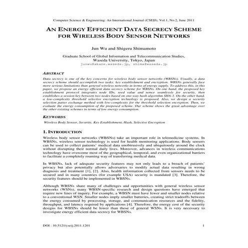 An Energy Efficient Data Secrecy Scheme For Wireless Body Sensor Networks Pdf