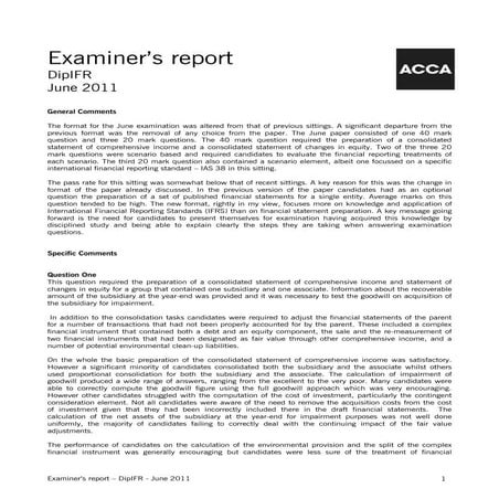 DipIFRS Examiner's Report - June 2011 | PDF