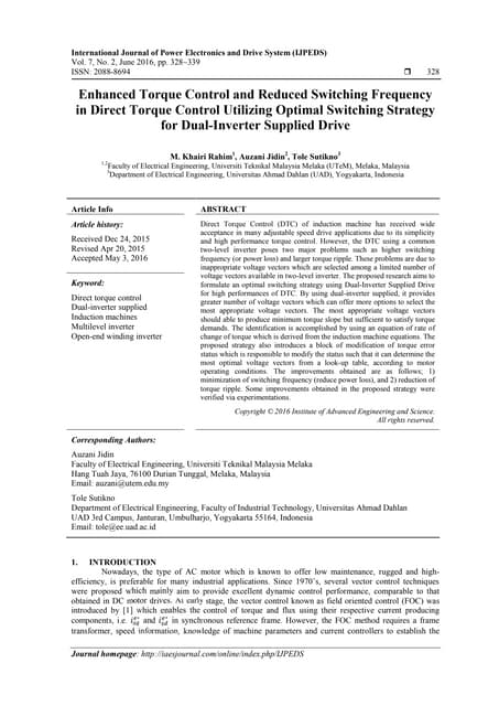 Enhanced Torque Control And Reduced Switching Frequency In Direct