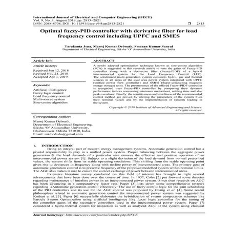 Optimal Fuzzy Pid Controller With Derivative Filter For Load Frequency