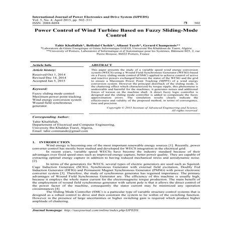 Power Control of Wind Turbine Based on Fuzzy Sliding-Mode Control | PDF