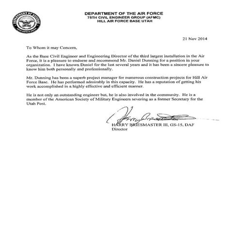 Dunning Air Force Reference Letter | PDF