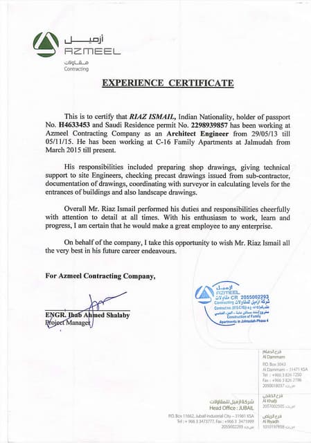 Service Certificate-Saudi Arabian Saipem | PDF