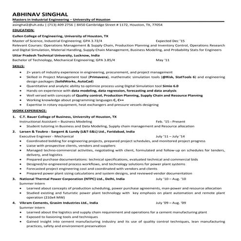 Abhinav Singhal Resume | PDF