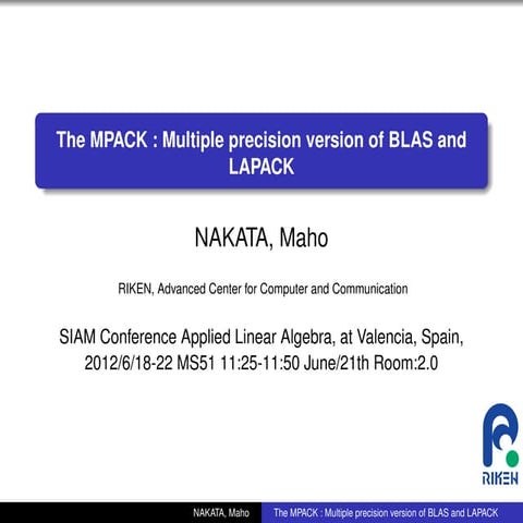 The MPACK : Multiple precision version of BLAS and LAPACK | PDF | Programming Languages | Computing