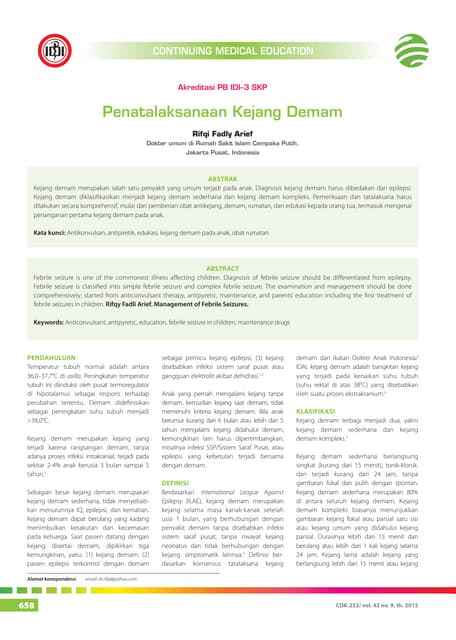 Penatalaksanaan Kejang Demam - Konsensus IDAI | PPTX