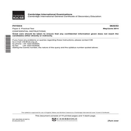 Physics 0625 - Paper 5 version 3 - Instruction - May Jun 2014 | PDF