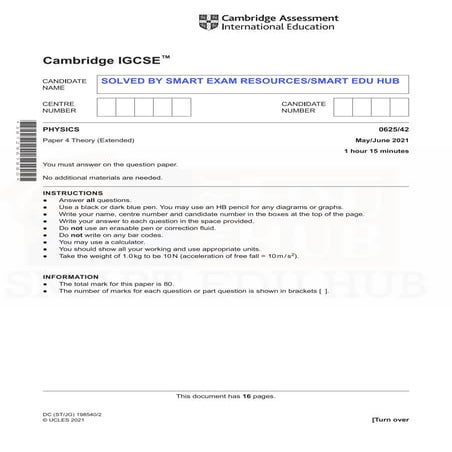 0625_s21_qp_42-Solved/ IGCSE Physics Past Exam Paper Solution | PDF