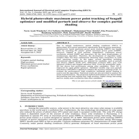Hybrid Photovoltaic Maximum Power Point Tracking Of Seagull Optimizer And Modified Perturb And 