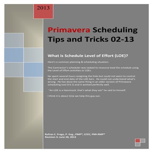 062813 Rufran's Primavera Scheduling Tips & Tricks 02-13 | PDF