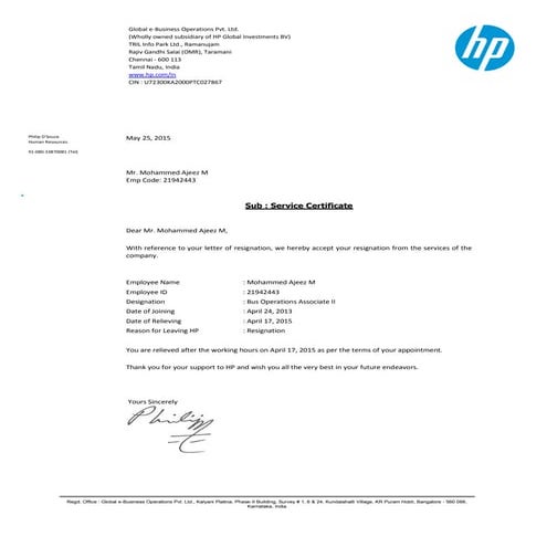 Service Certificate - 21942443 | PDF