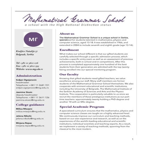 Mathematical Grammar School-profile | PDF