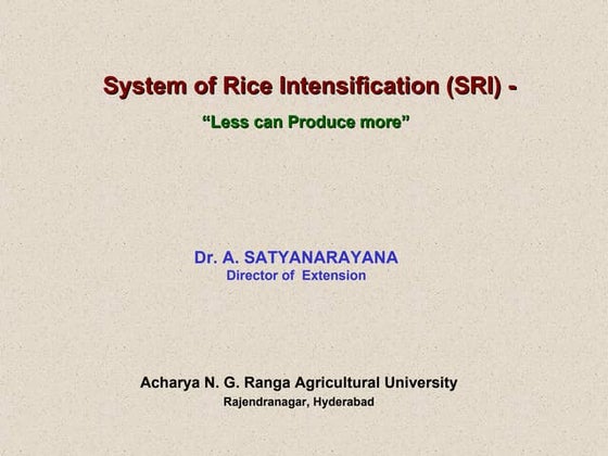 System of rice Intensification (SRI) | PPTX | Agriculture | Industries