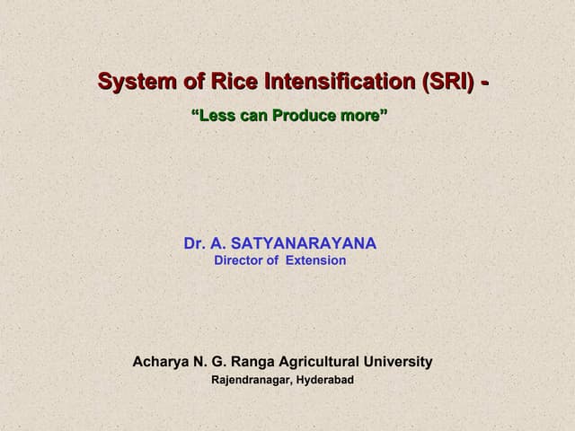 System of rice Intensification (SRI) | PPTX