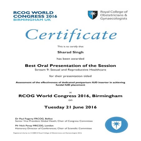 RCOG - Best Oral Presentation | PDF
