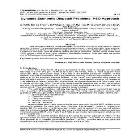 Dynamic Economic Dispatch Problems Pso Approach Pdf