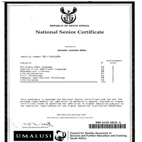 National Senior Certificate- 2008 | PDF