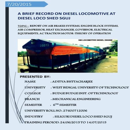 Project Report -Trainee Engineer At Diesel Locomotive Shed, Indian ...