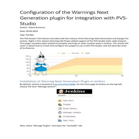 Configuration of the Warnings Next Generation plugin for integration with PVS-Studio | PDF