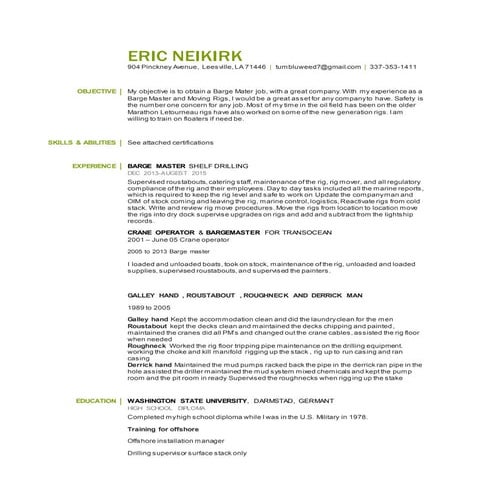 Eric Neikirk Resume offshore | DOCX