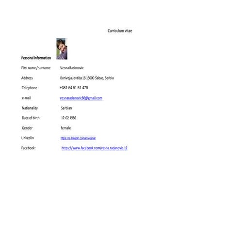 Curriculum vitae Vesna english | DOCX