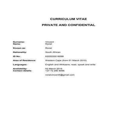 Ronel Vincent CV 2015 | DOC