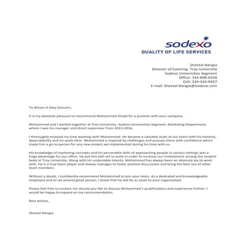 Refrence Letter Sodexo | PDF