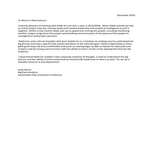 Ralph--Letter of Recommendation | PDF