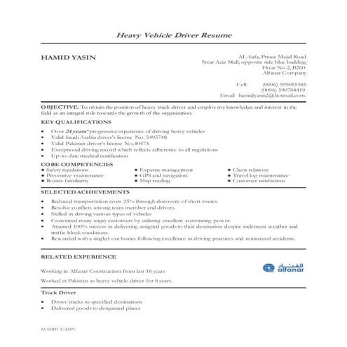 Heavy Truck Driver Resume Examples & Writing Guide for 2025 | PDF