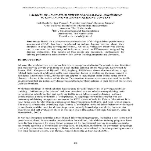 Validity of an on-road driver performance assessment within an initial ...