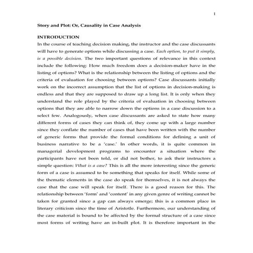 Story and Plot - Or, Causality in Case Analysis | DOC