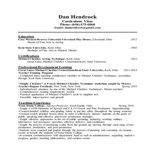 Dan Hendrock Curriculum Vitae | DOCX